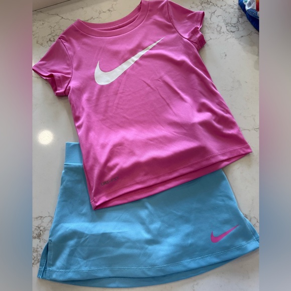 Nike | Matching Sets | Nike Pink Tee And Blue Skirt Set | Poshmark